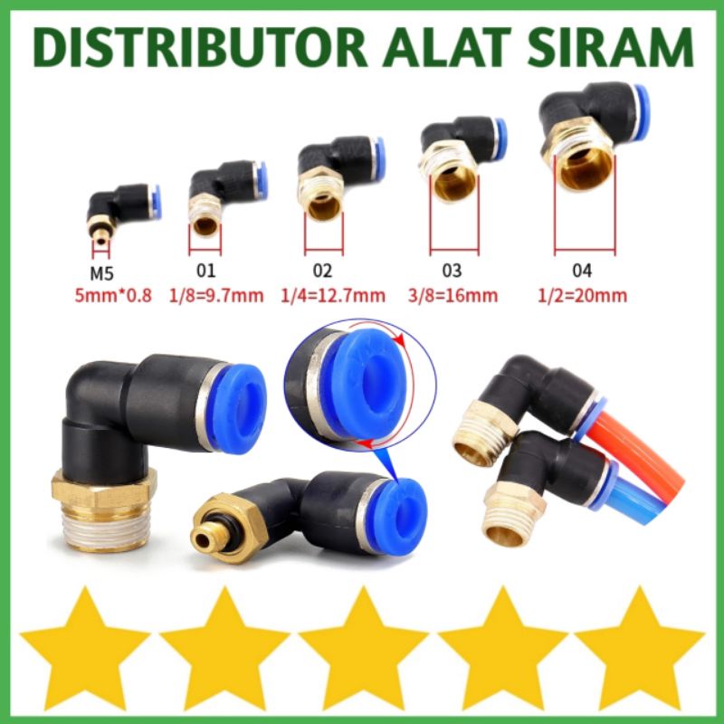 Jual FITTING SLIP LOCK ELBOW M5 1/8 1/4 3/8 1/2 X 8MM L PNEUMATIC PUSH IN SELANG PU OD 8 MM DRAT ...