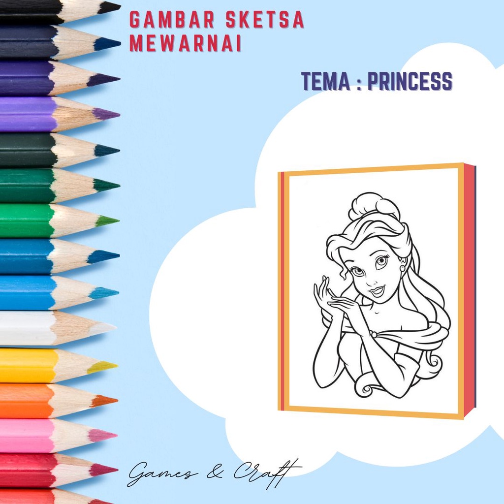 Jual Gambar Sketsa Mewarnai Tema Princess / Barbie| Seketsa Lukis ...