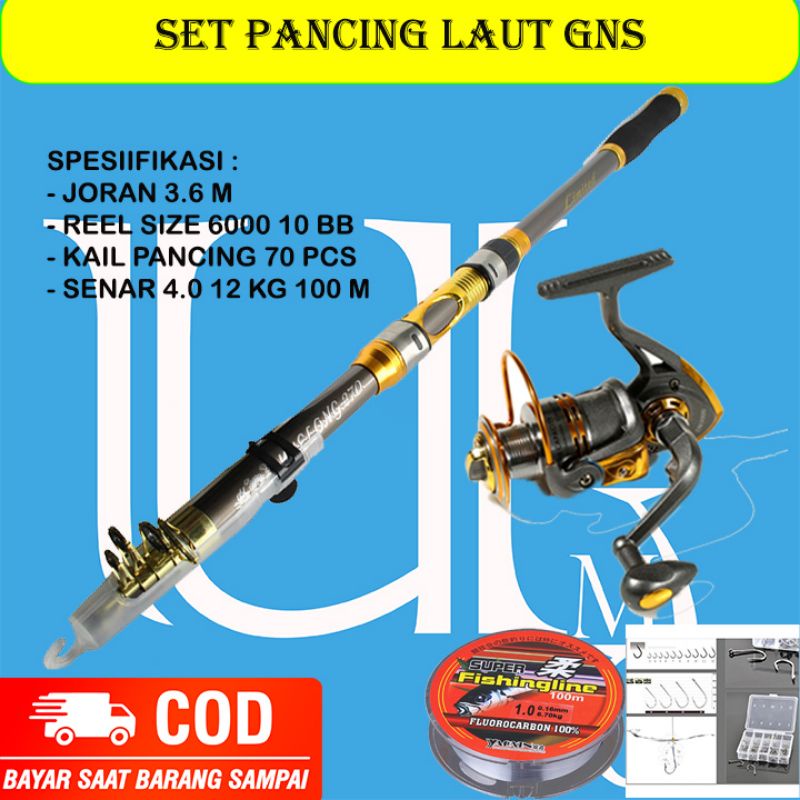 Jual Set Pancing Laut GNS Joran Antena Carbon dan Reel 10 BB Full Metal ...