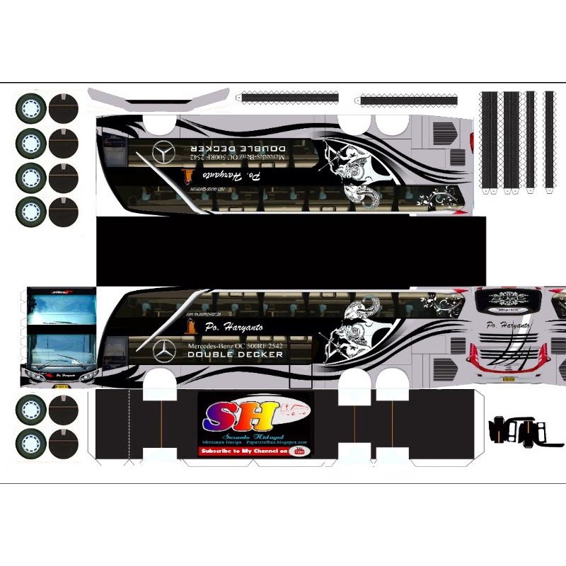 Jual Lembaran Pola PaperCraft Bus Po Haryanto Double Decker JB2+ Skala ...