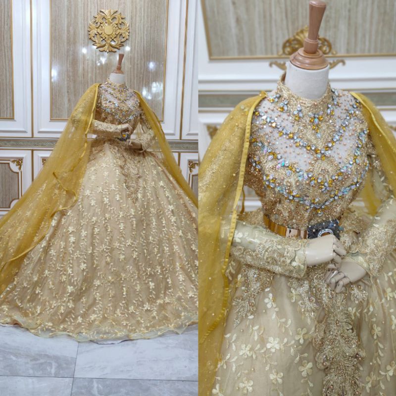 Jual GAUN WEDDING BELIMBING MEWAH BEREKOR//GAUN PENGANTIN MUSLIM //JAS ...