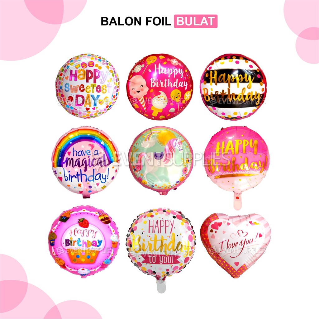 Jual Balon Foil Bulat Pink Biru Blue Ulang Tahun Happy Birthday ...
