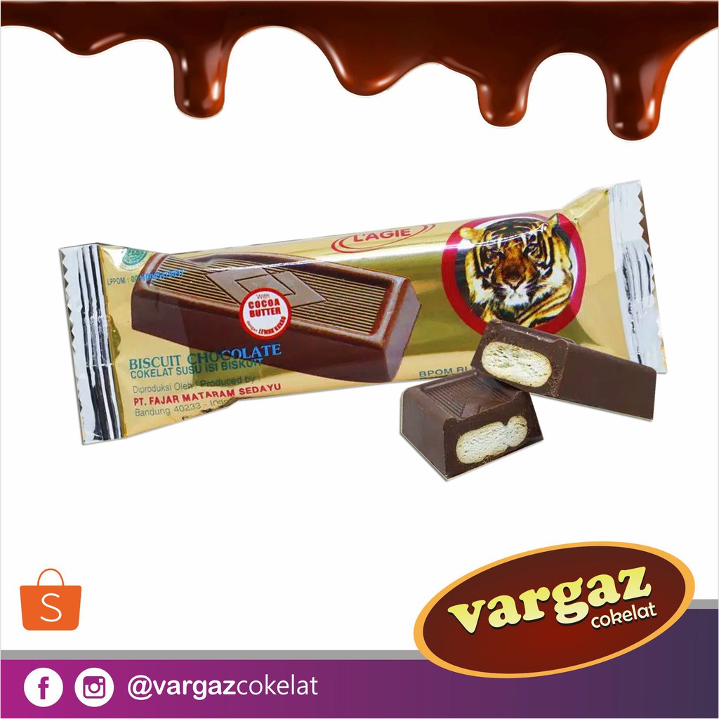 Jual LAGIE Termurah Tiger Chocolate Cokelat Batang Isi Biskuit Kemasan ...