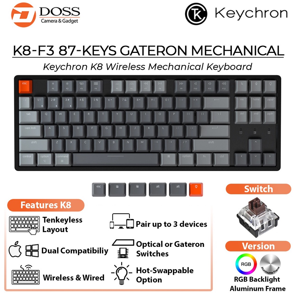 Jual Keychron K8-F3 Wireless Mechanical Keyboard RGB Aluminum Frame ...