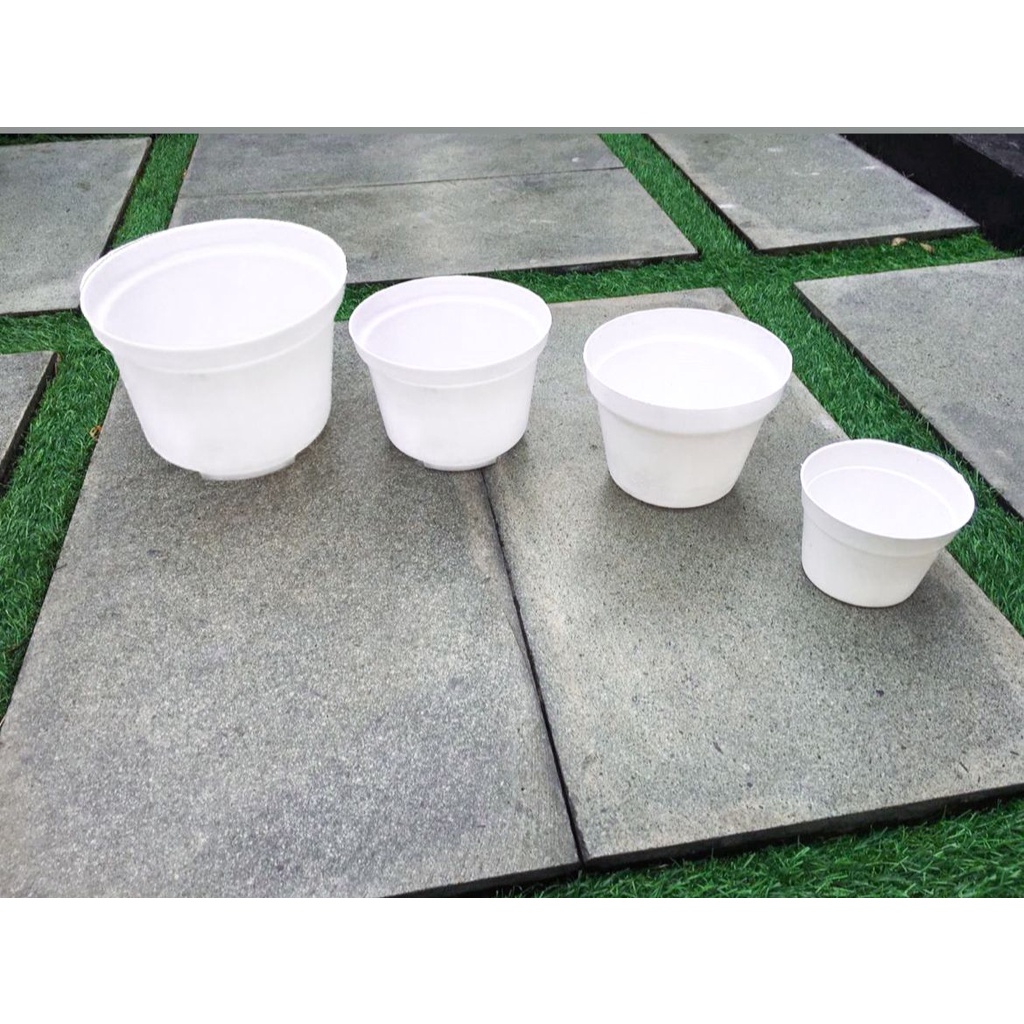 Jual Pot bunga Murah /Pot Tanaman / Pot Plastik PUTIH uk 10,15,17K,17B ...