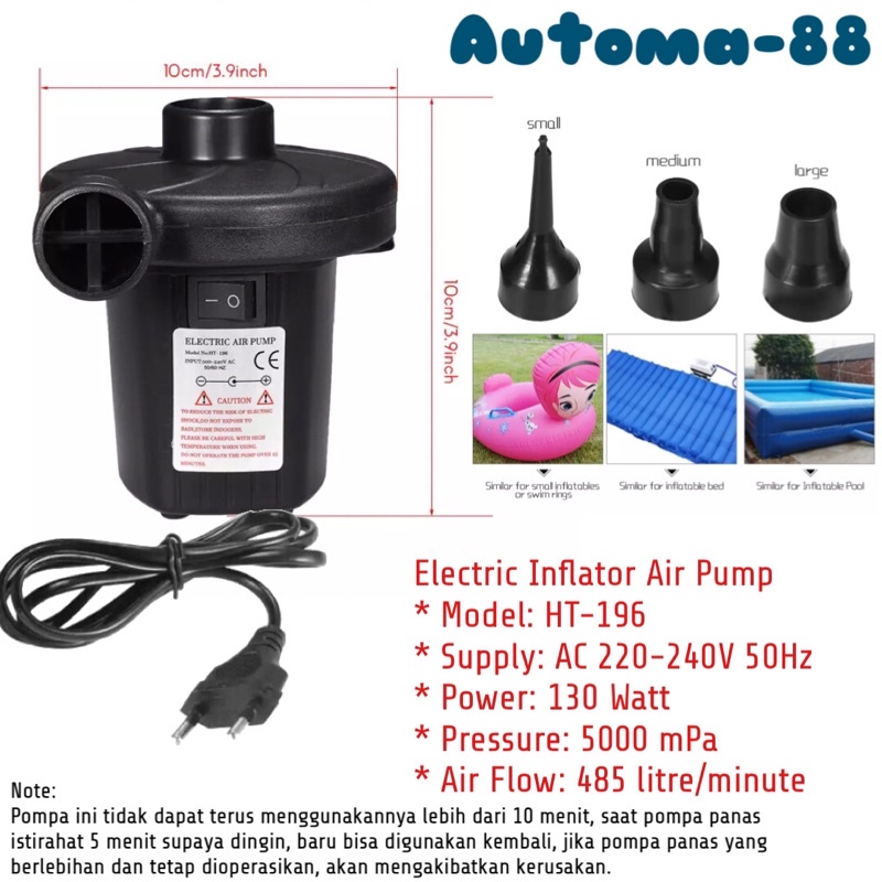 Jual Pompa angin listrik elektrik AC 220V untuk tiup hisap ban ring kasur renang kasur matras ...