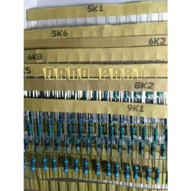 Jual 10pcs resistor 1/4 watt 5k1 5k6 6k2 6k8 7k5 8k2 9k1 metal film ...