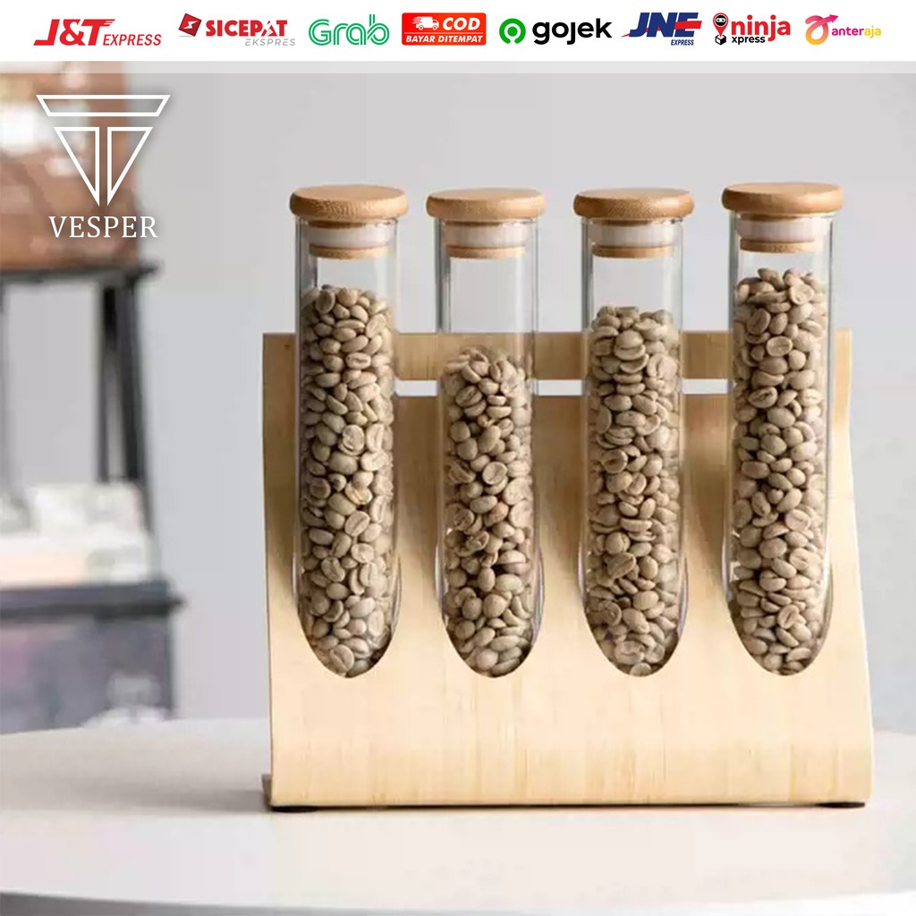 Jual tabung display biji kopi 4pcs set / coffee bean tube display rack cafe / hiasan dekorasi ...