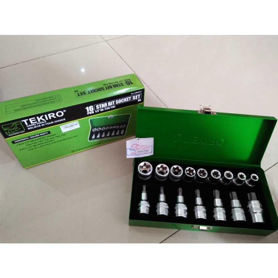 Jual TEKIRO STAR BIT SOCKET SET 16 PCS 1/2" DR. (T30-T70) / MATA SOCK L SET | Shopee Indonesia