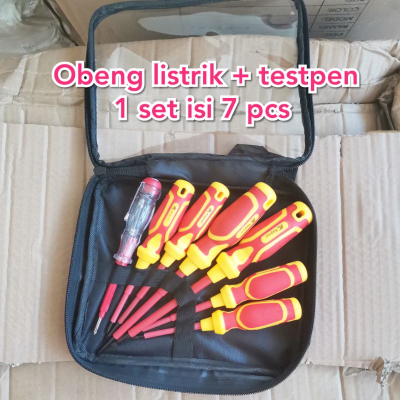 Jual obeng listrik set 7 pcs KAPUSI plus testpen obeng plus min test ...