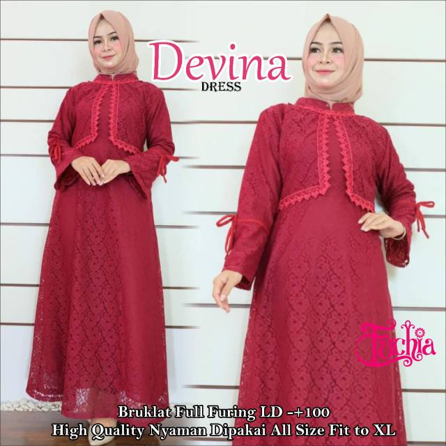 Jual Devina dress brukat full puring LD -+100 hight quality nyaman ...