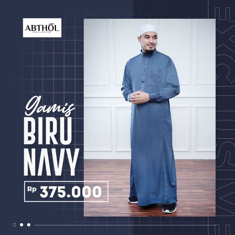 Jual Gamis Pria Dewasa Abthol Exclusive Biru Navy Lengan Panjang ...