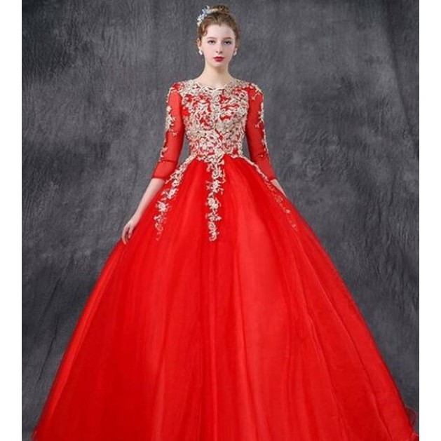 Jual Royal Gown gaun pernikahan 3/4 Sleeve Lace Embroidery Maxi Wedding ...