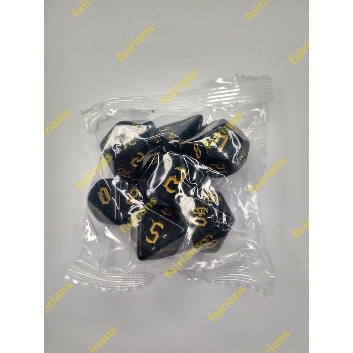 Jual Dadu/Dice DND Polyhedral set isi 7 (New Font Black - Yellow ...