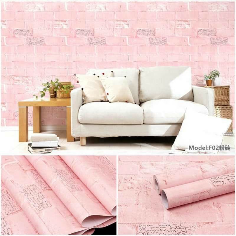 Jual Wallpaper Sticker Dinding Batu Bata pink Tulisan Latin Buat ...