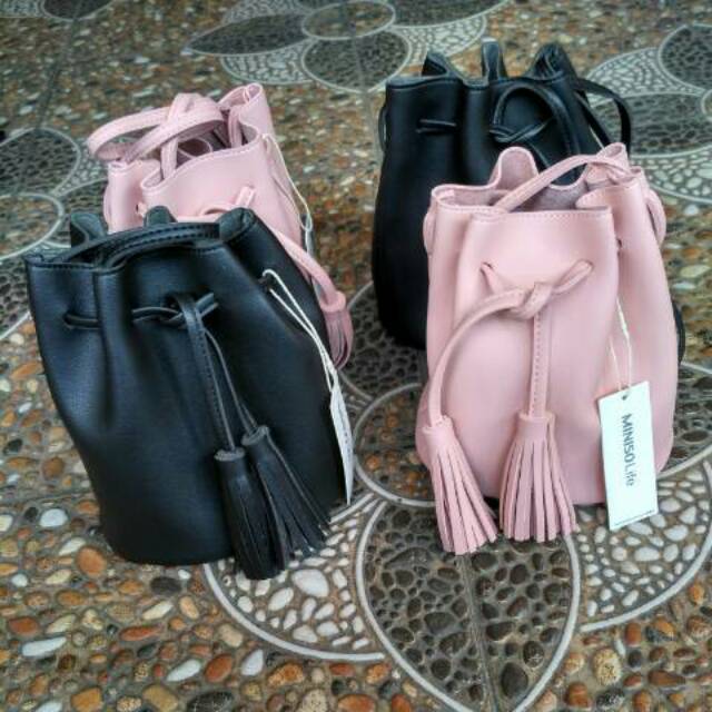 Jual PROMO PINK HITAM BIRU warna lengkap !! Tas Serut / Bucket Bag ...