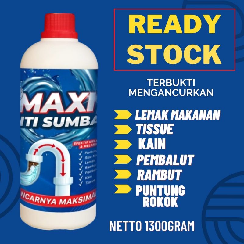 Jual cairan anti sumbat MAXI 1300 gram - pelancar pipa - anti sumbat wc ...