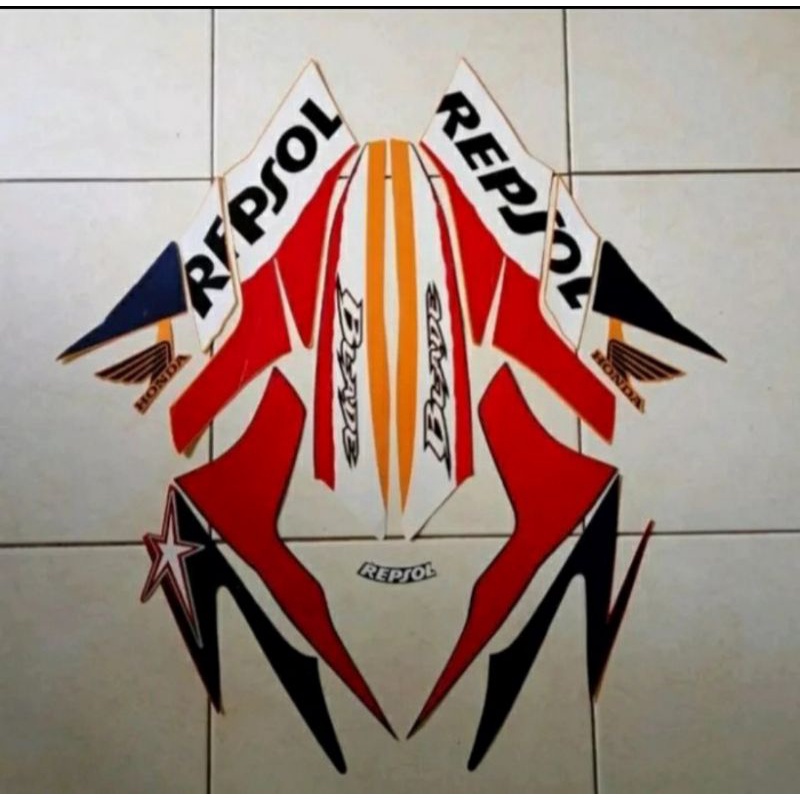 Jual STIKER STRIPING LES LIS BODY MOTOR HONDA BLADE REPSOL 2009 ORANGE ...