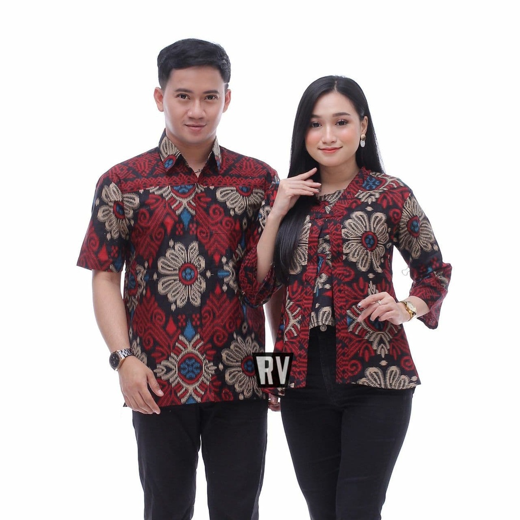 Jual Seragam Batik Kantor - Set Couple Baju Batik motif tenun merah ...