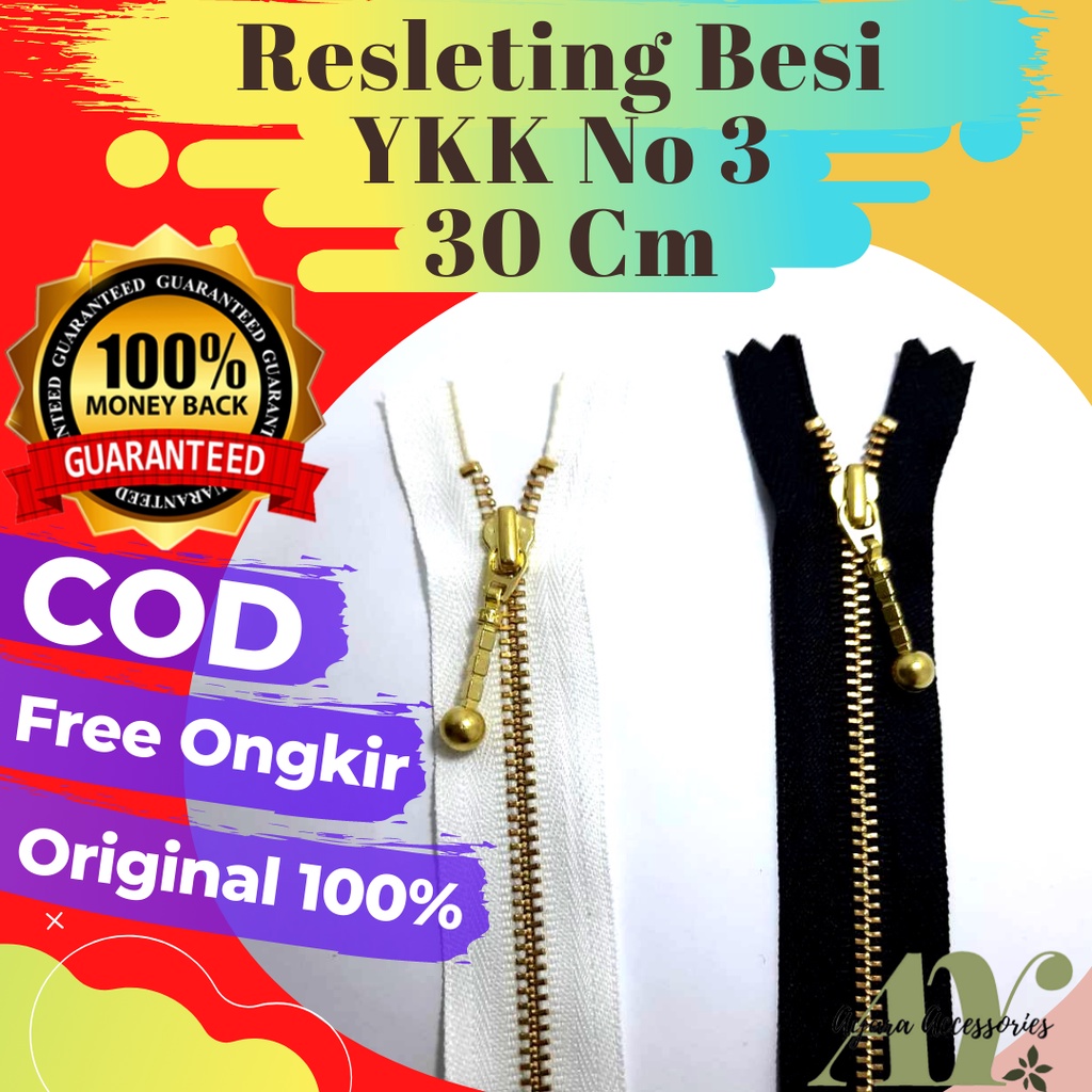 Jual RESLETING SLETING ZIPPER YKK JAKET GIGI BESI EMAS NO 3 30 CM | Shopee Indonesia
