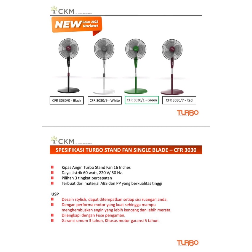 Jual WARNA BARU 2022 KIPAS ANGIN TURBO STAND FAN 16 INCH CFR3030 CFR 3030 | Shopee Indonesia