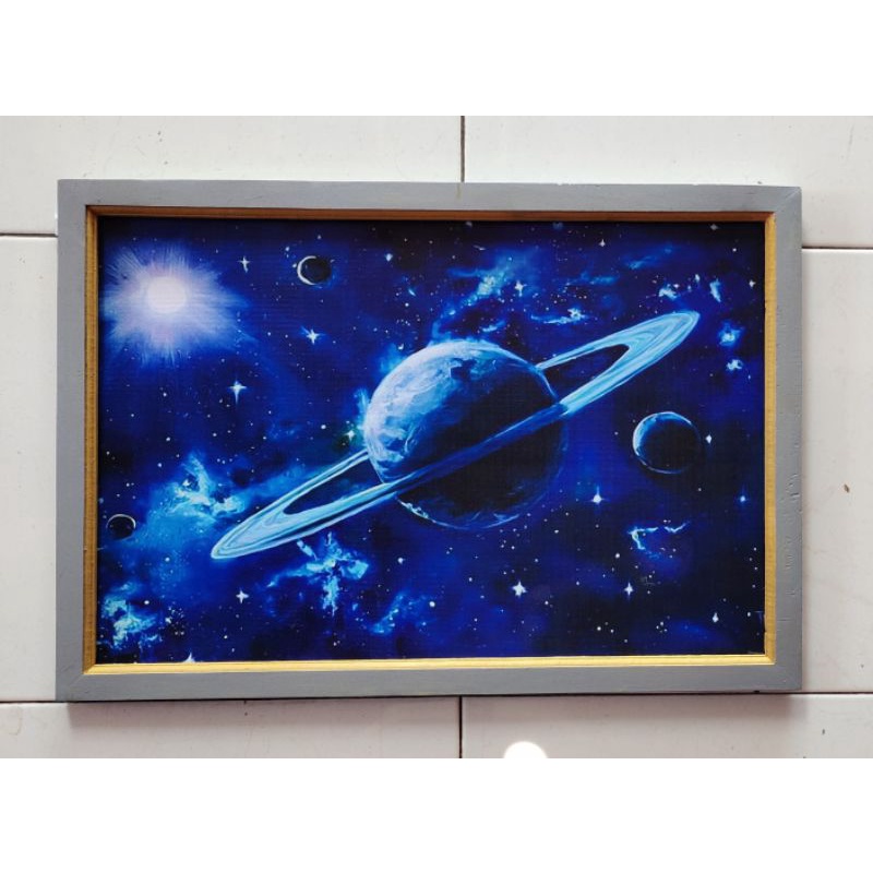 Jual hiasan dinding lukisan cetak planet luar angkasa plus bingkai ...