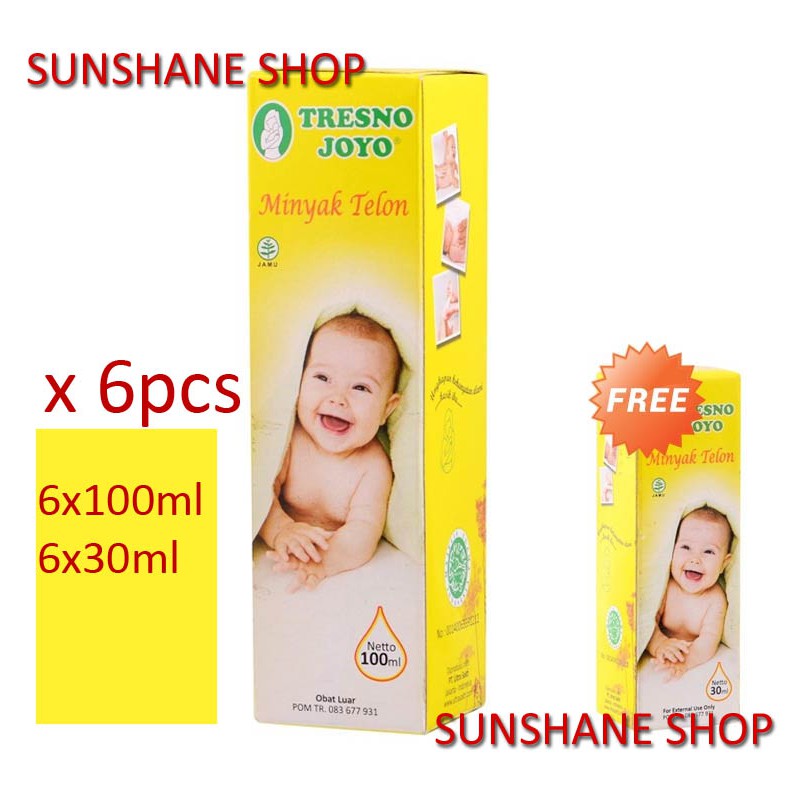 Jual Paket 6 x Tresno Joyo Minyak Telon 100ml + FREE Minyak Telon 30ml ...