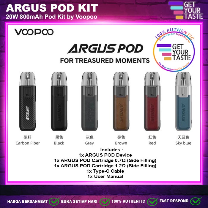 Jual Voopoo Argus Pod 20W 800mAh Pod Kit Authentic by Voopoo | Shopee ...