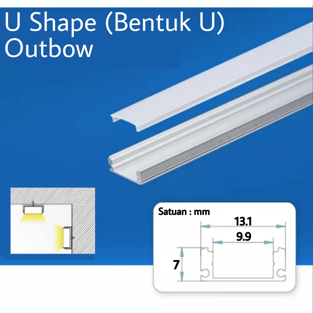 Jual Cover Lampu Aluminium Led Strip 1m / 100 cm Tapeguard Led Light ...