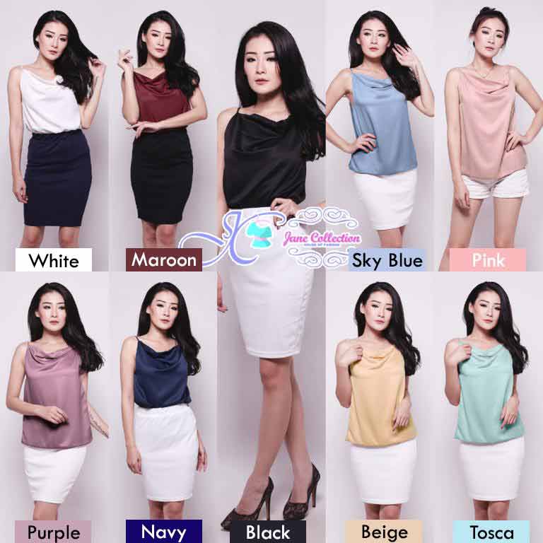 Jual JANE || Tank Top Hitam Dalaman Blazer Cardigan Putih Bahan Satin ...