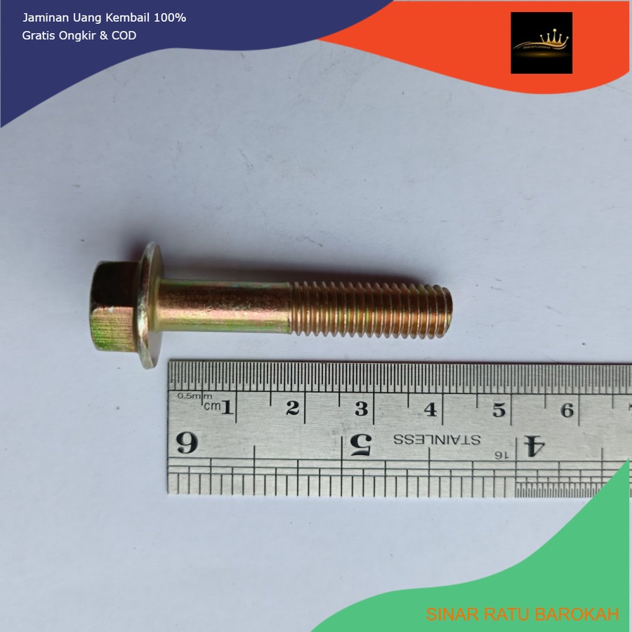 Jual FLANGE BOLT M8X40 / BAUT TOPI M8 X 40 KUNING KUNCI 12 PANJANG 4CM 4 CM KUNCI RING 12 PITCH ...