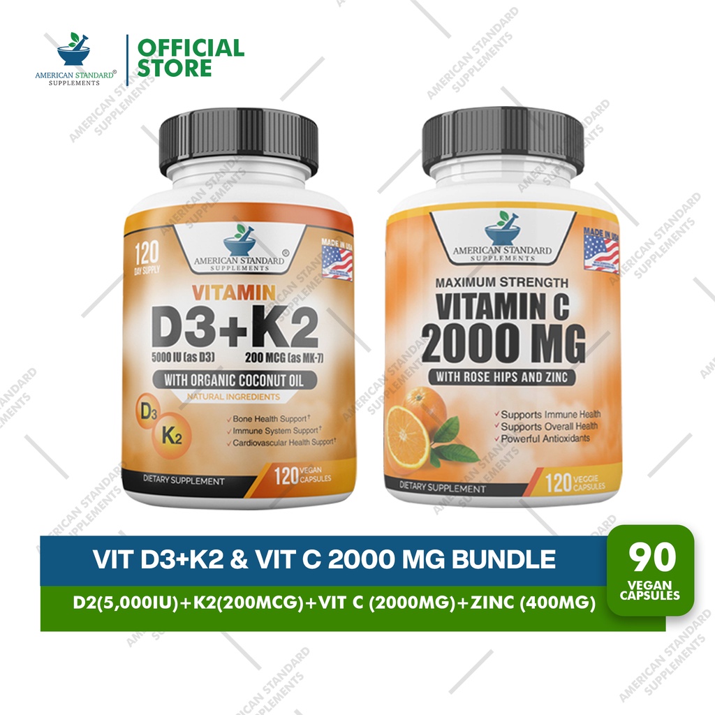 Jual American Standard Supplements VITAMIN D3 5,000 IU + K2 200 MCG DAN VITAMIN C 2000 MG BUNDLE ...
