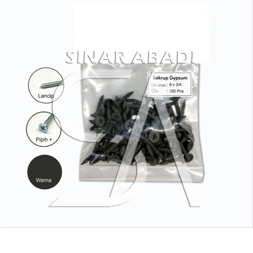 Jual SEKRUP GYPSUM 6 x 3/4 - SKRUP DRYWALL - BAUT GIPSUM HITAM ISI 100 PCS | Shopee Indonesia