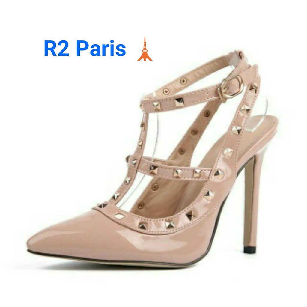 Jual Sepatu High Heels Valency Studs cream & Merah | Shopee Indonesia