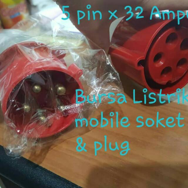 Jual SOCKET & PLUG MOBILE 5 KAKI 32 AMPER SEPASANG stopkontak 5pin ...