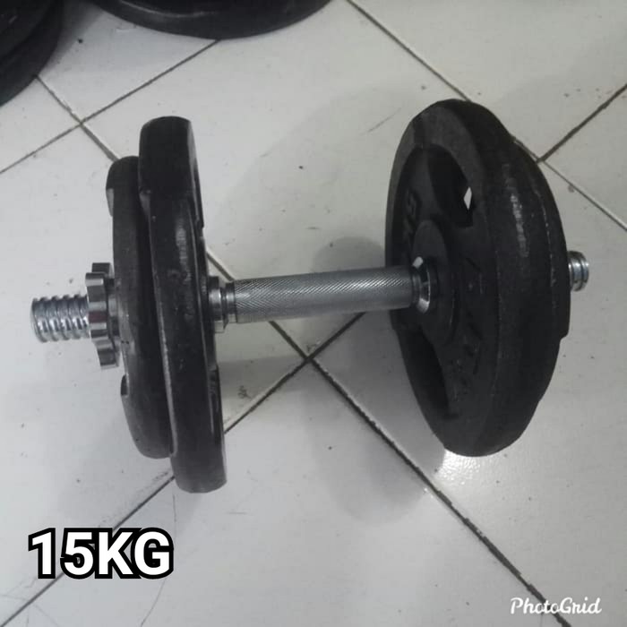 Jual BARBEL / DUMBEL SET 15KG LUBANG 3cm (STICK CHROME IMPORT) | Shopee Indonesia