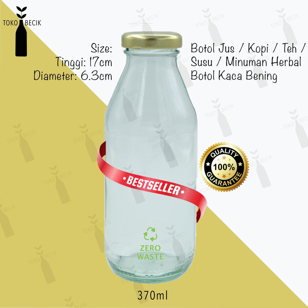 Jual Botol Kaca Bening Minuman 370ml - Juice Jus / Coffee Kopi / Milk ...