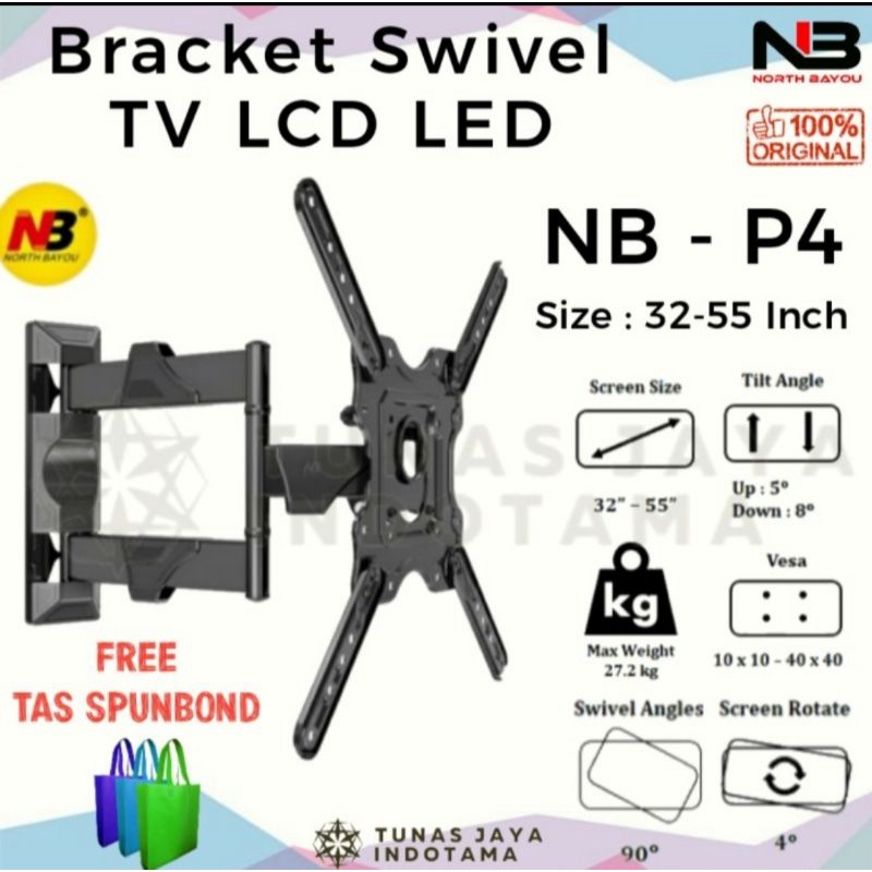 Jual BRACKET NB P4 SWIVEL 32-55 INCH TV LCD LED ORIGINAL | Shopee Indonesia