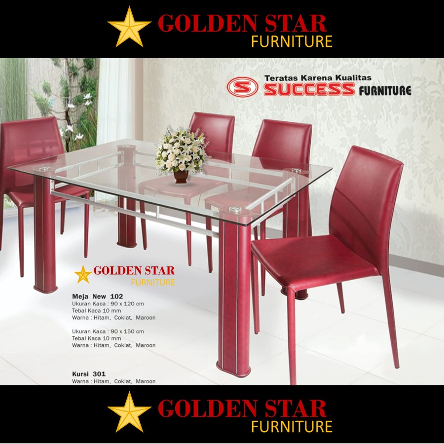 Jual Meja Makan Kaca 120 + 4 Kursi 301 Minimalis Merah Dining Table set ...