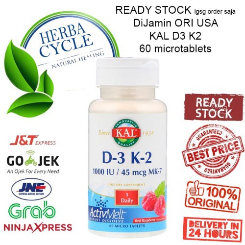 Jual KAL D3 K2 1000 IU / 45 mcg MK-7 60 MicroTab Ori USA Vit KAL Vit D3 K2 | Shopee Indonesia