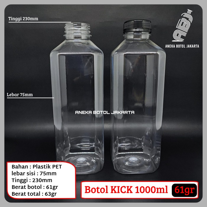 Jual Botol plastik KICK 1000ml berat 61gr Tebal / botol plastik 1 liter ...