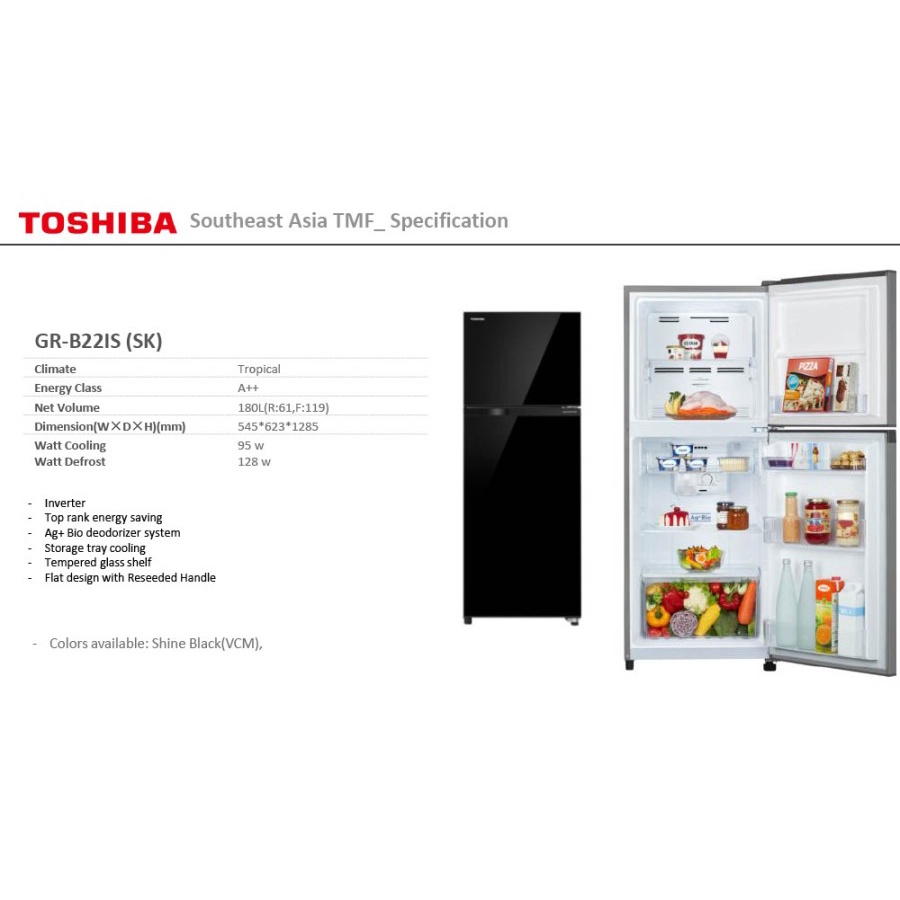 Jual TOSHIBA Kulkas 2 Pintu GR-B22IS Kapasitas 180L - Inverter Refrigerator | Shopee Indonesia