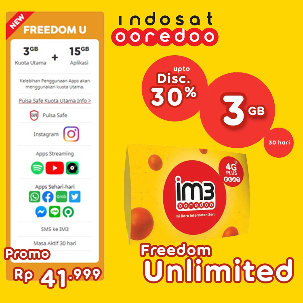Jual Kartu Perdana Paket Data Indosat (Unlimited) 3 GB Aktif 30 Hari ...