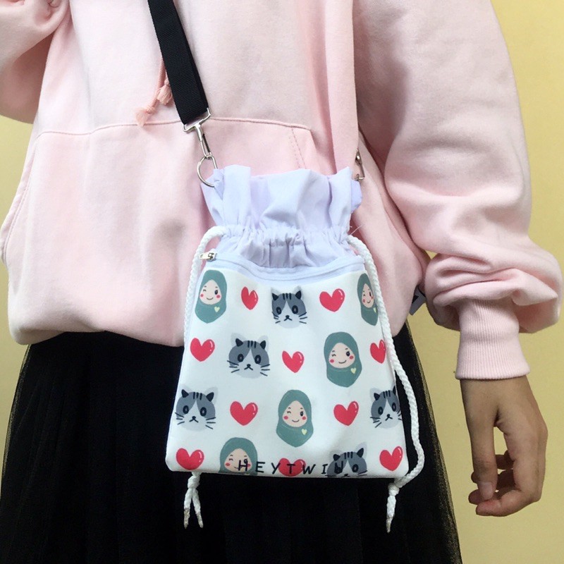Jual mini drawstring slingbag islamic muslim islam lucu tas serut bag ...