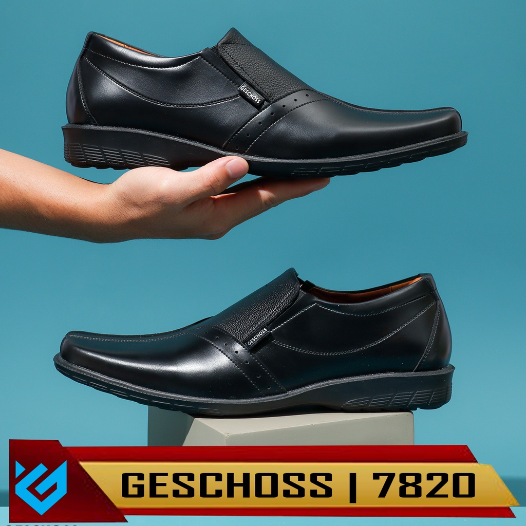 Jual GESCHOSS FULL BLACK | Sepatu Pantofel Pria Pantofel Hitam Pria ...
