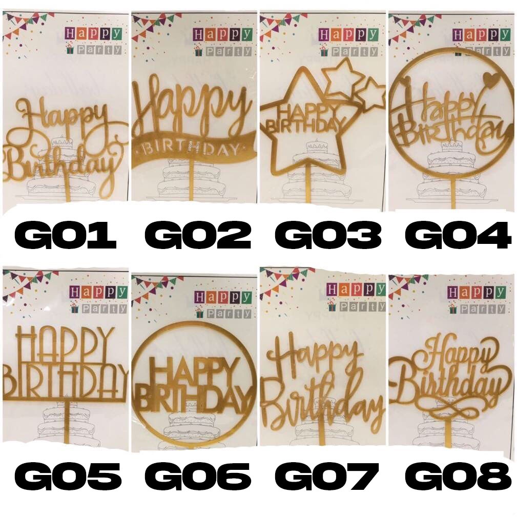 Jual Cake Topper Happy Birthday Gold / Topper Cake Dekorasi Kue Ultah / EID Mubarak / Nikahan ...