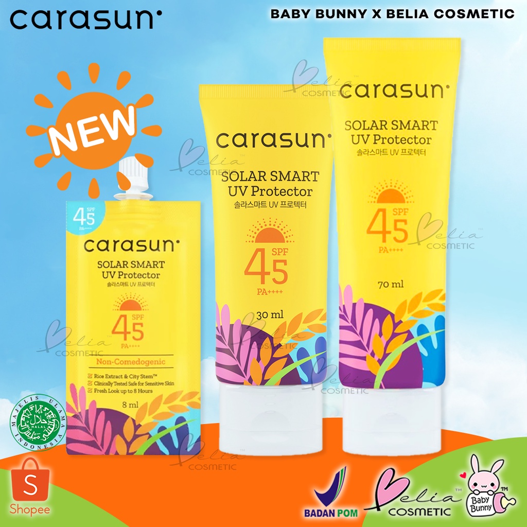 Jual BELIA CARASUN Solar Smart UV Protector Sunscreen SPF 45 PA++++ | 8ml | 30ml | 70ml | BPOM ...