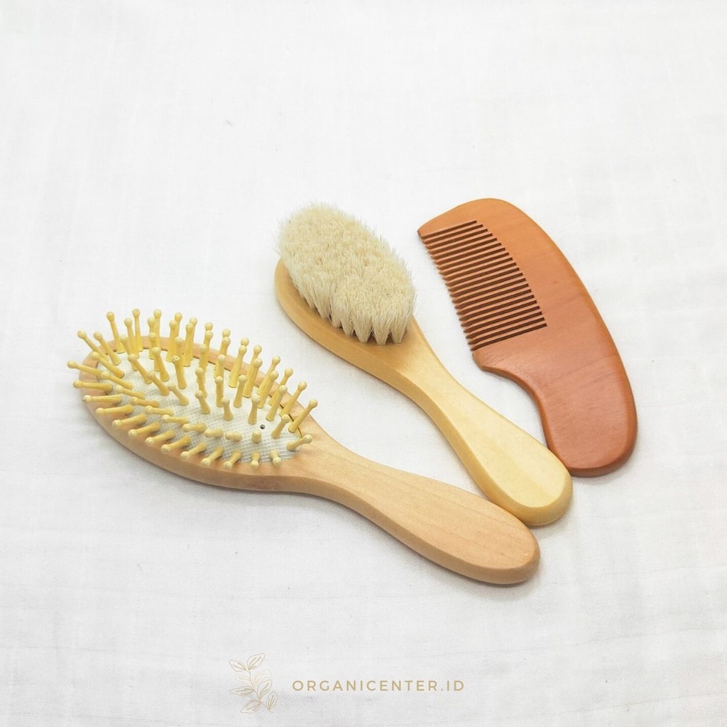 Jual Sisir Kayu Rambut Bayi Premium Wooden Baby Comb & Brush Bamboo ...