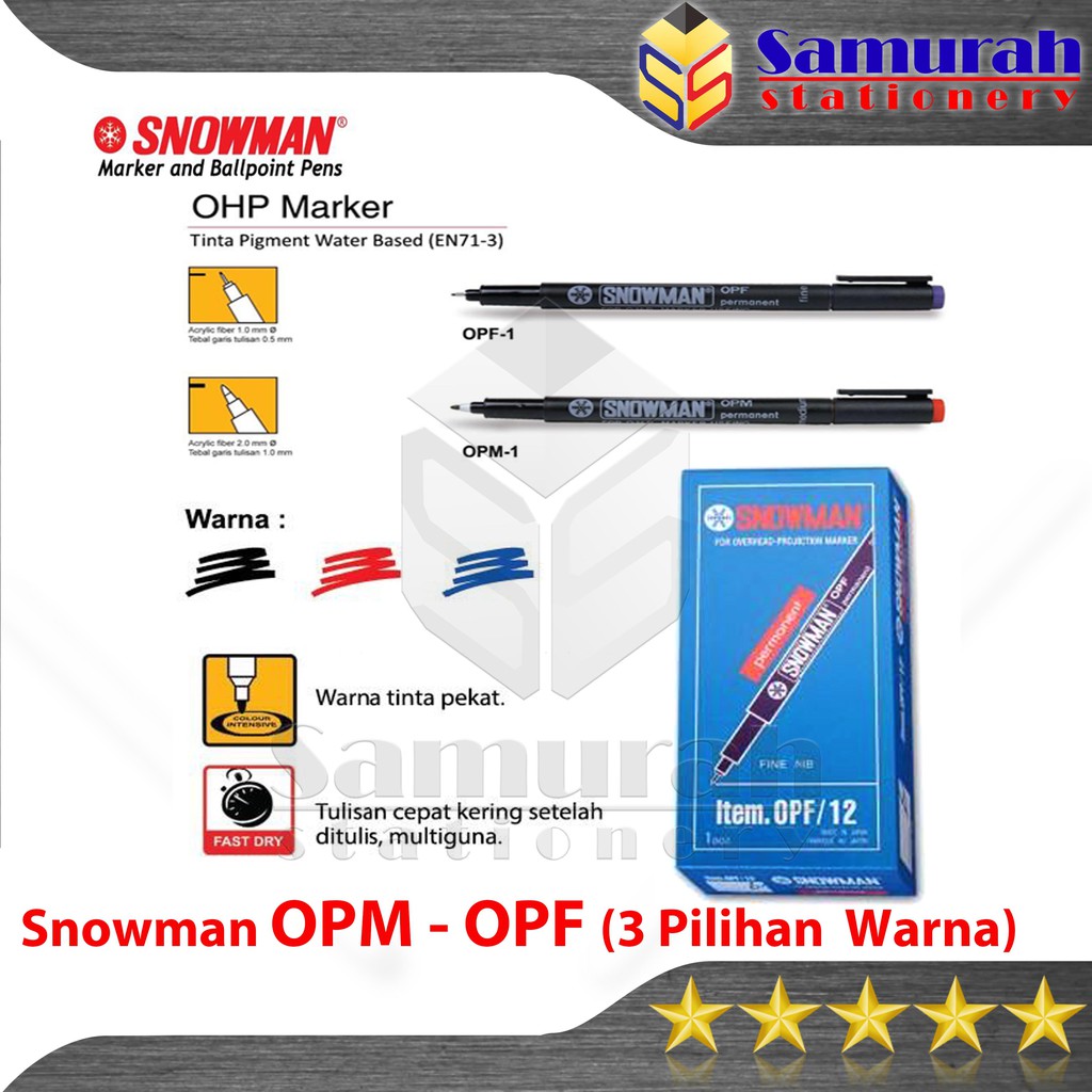 Jual Spidol Permanent Snowman Tipe OPM / OPF Drawing Pen Marker OHP | Shopee Indonesia