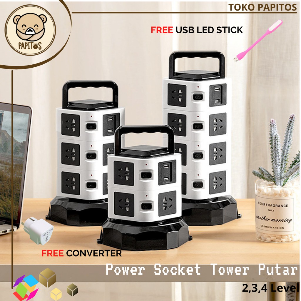 Jual Power Socket Tower Putar | 4 Level | Shopee Indonesia